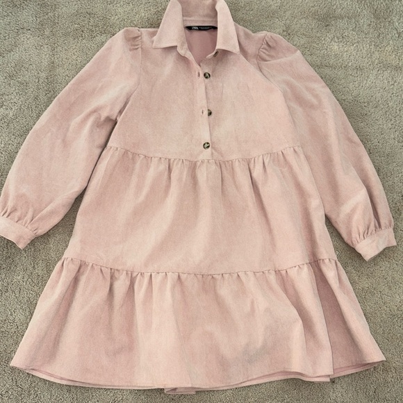 Zara | Dresses | Zara Pink Dress Corduroy Material Extra Small Baby ...